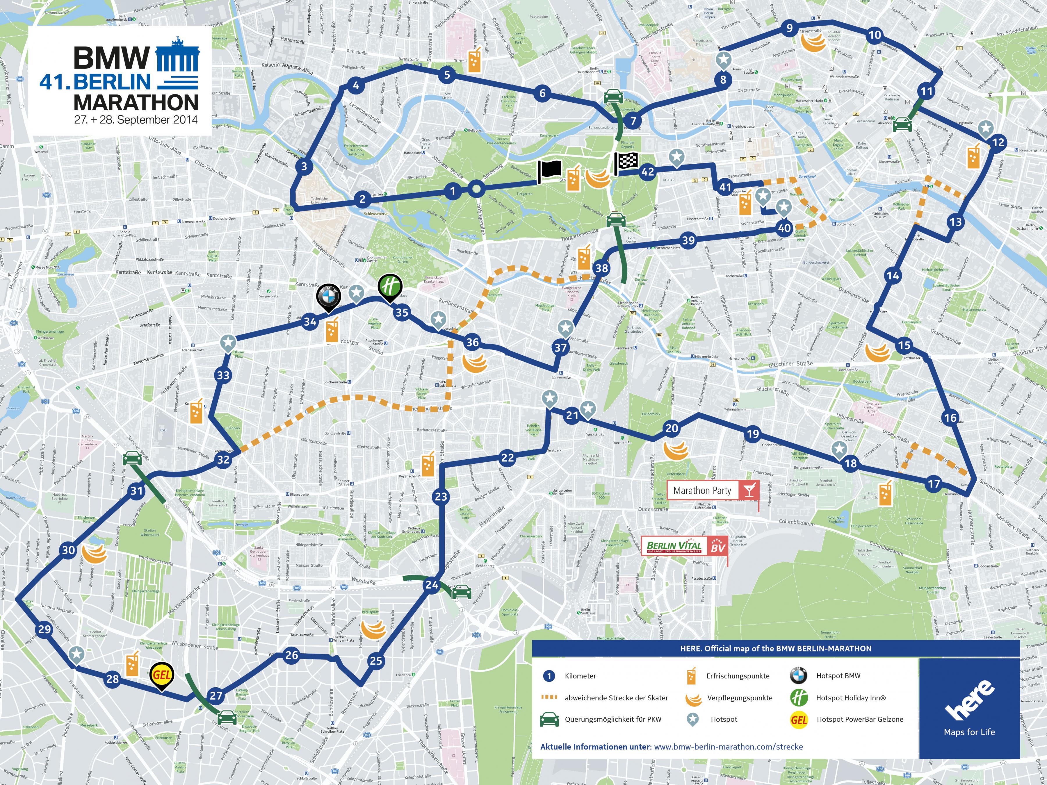 Berlín maratón mapa - Plano de maratón de berlín (Alemaña)